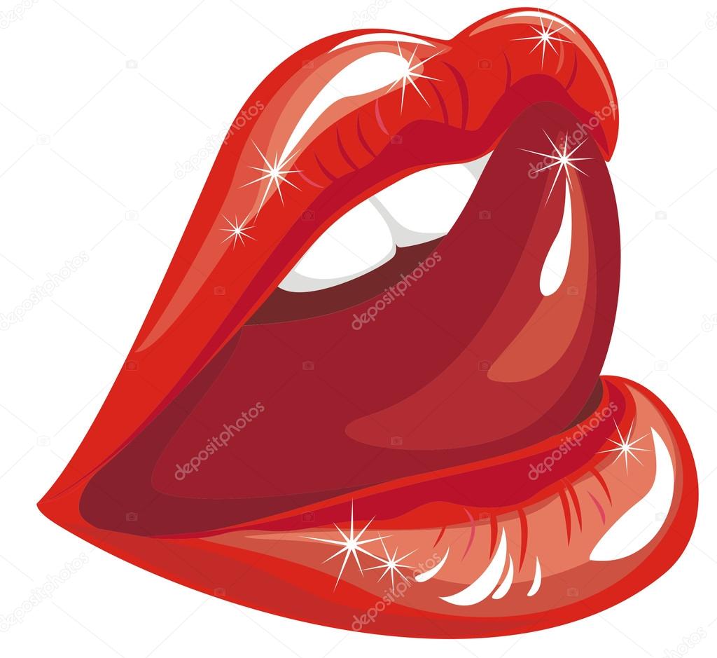 Woman Licking Sexy Red Lips — Stock Vector © Marina99 19552783