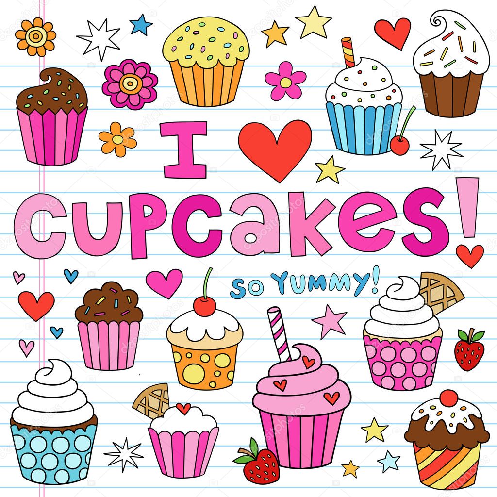 Cupcake Doodles Vector Illustration Design Elements — Stock Vector ...