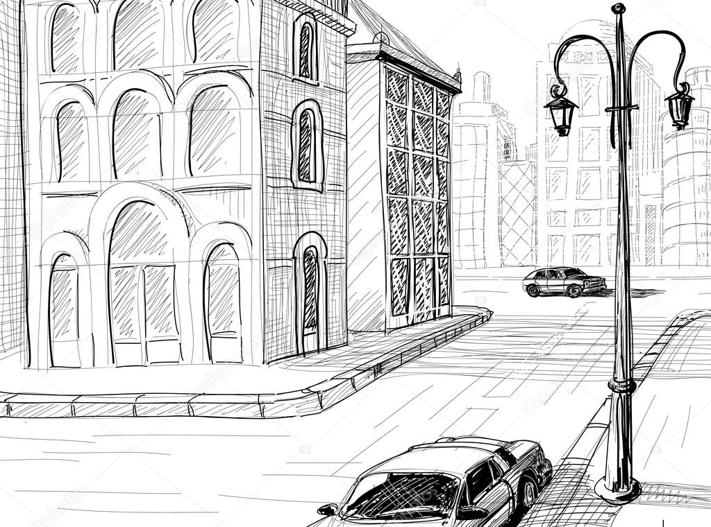 City sketch vector background — Stock Vector © Danussa #16268203 City sketch vector background — Stock Vector © Danussa #16268203