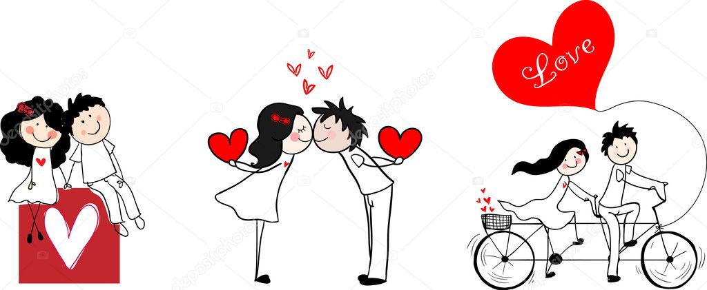 Doodle Cute Couples Set — Stock Vector © Fearsonline 31998319