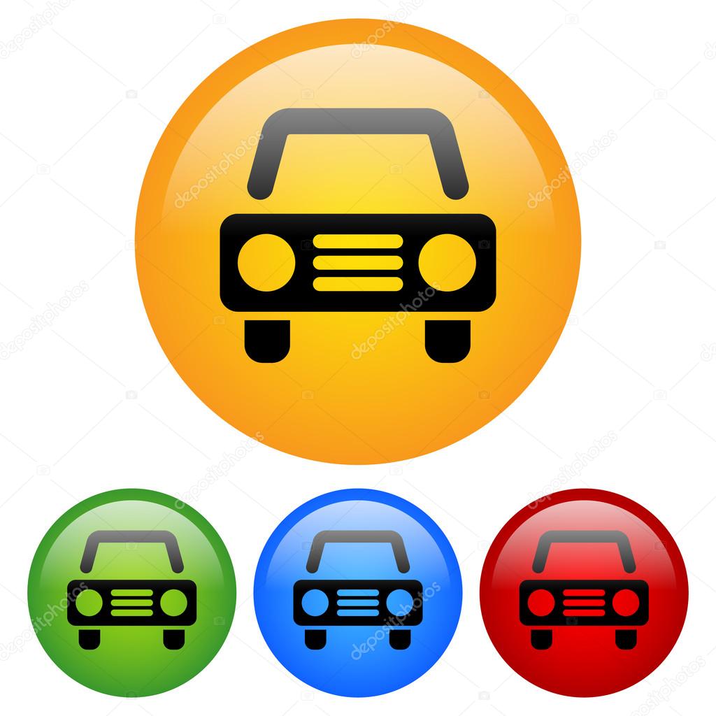 Car icon with automobile pictogram in yellow, green, red colors. Icon ...