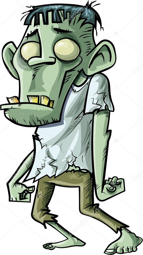 Zombie Vert Traque De Dessin Animé Avec De Grandes Dents — Image