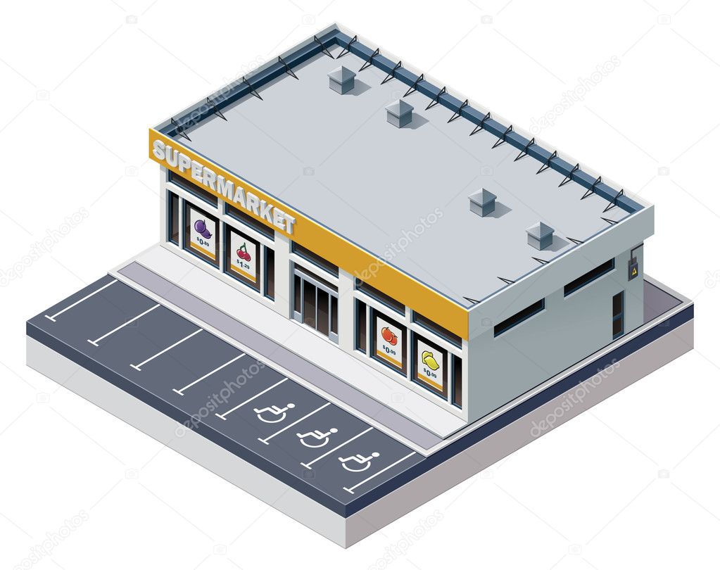 Vector isometric supermarket building — Stock Vector © tele52 #14578885 Vector isometric supermarket building — Stock Vector © tele52 #14578885