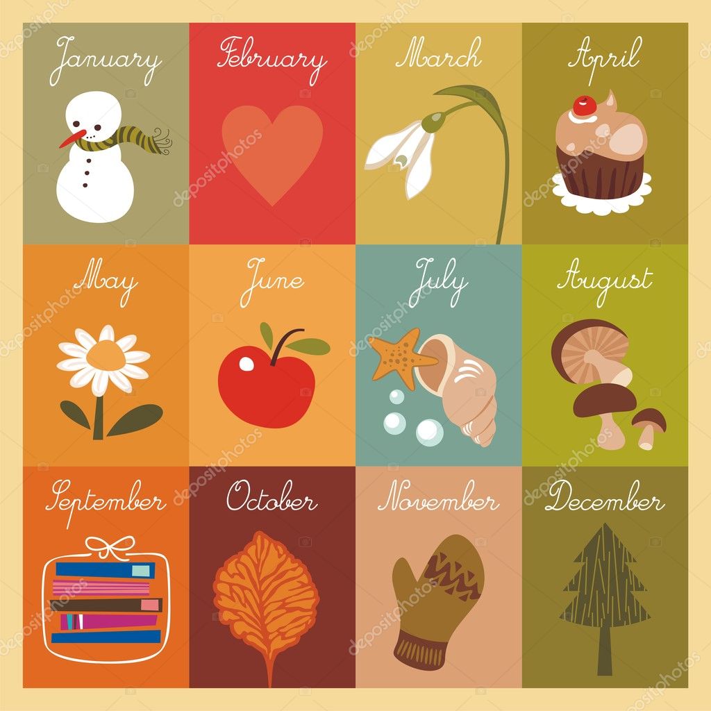 Calendario ilustrado para niños — Archivo Imágenes Vectoriales © Yurumi ...