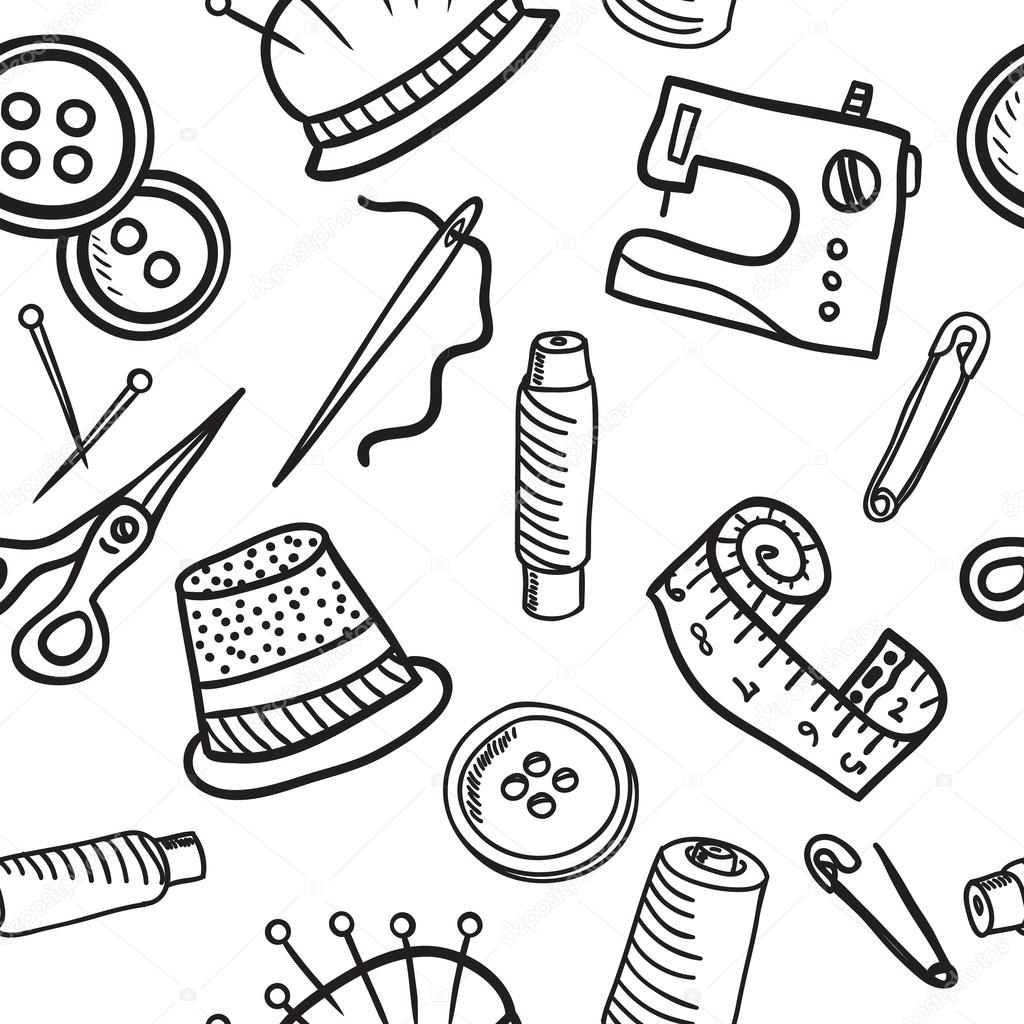 Sewing Seamless Pattern Hand Drawn Illustration — Stock Vector