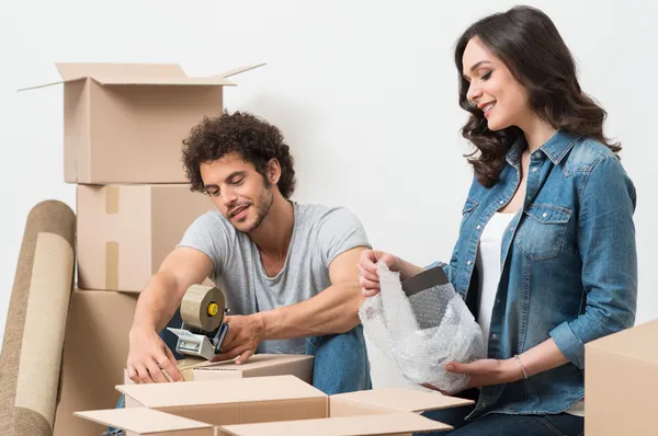 Couple Packing Cardboard Box Stock Image Everypixel