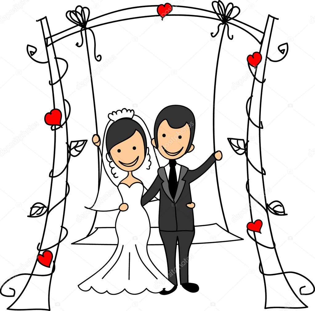 Wedding Cartoon Bride And Groom — Stock Vector © Virinaflora 14447989