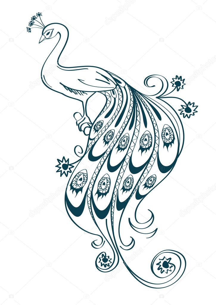Illustration With Stylized Ornamental Peacock — Stock Vector © Annykos