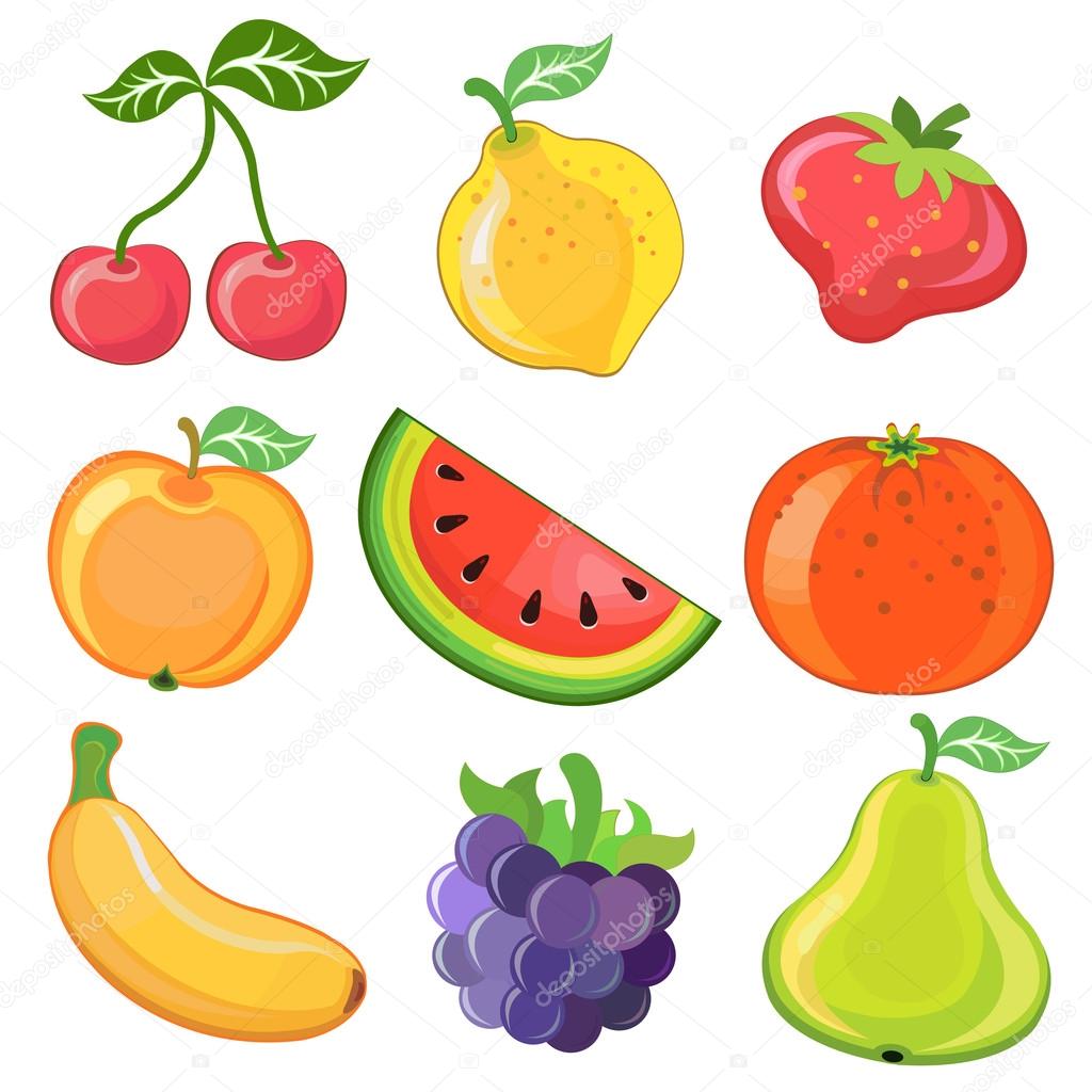 Conjunto De 9 Frutas De Dibujos Animados — Archivo Imágenes Vectoriales