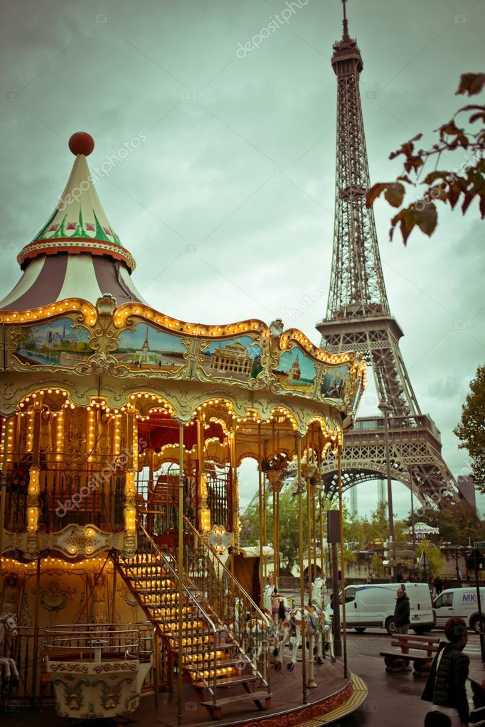 Eiffel Tower and vintage carousel, Paris, France – Stock Editorial ... Eiffel Tower and vintage carousel, Paris, France – Stock Editorial ...