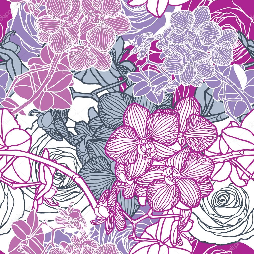 Seamless Flower Pattern With Orchids — Stock Vector © Polina21 19669639
