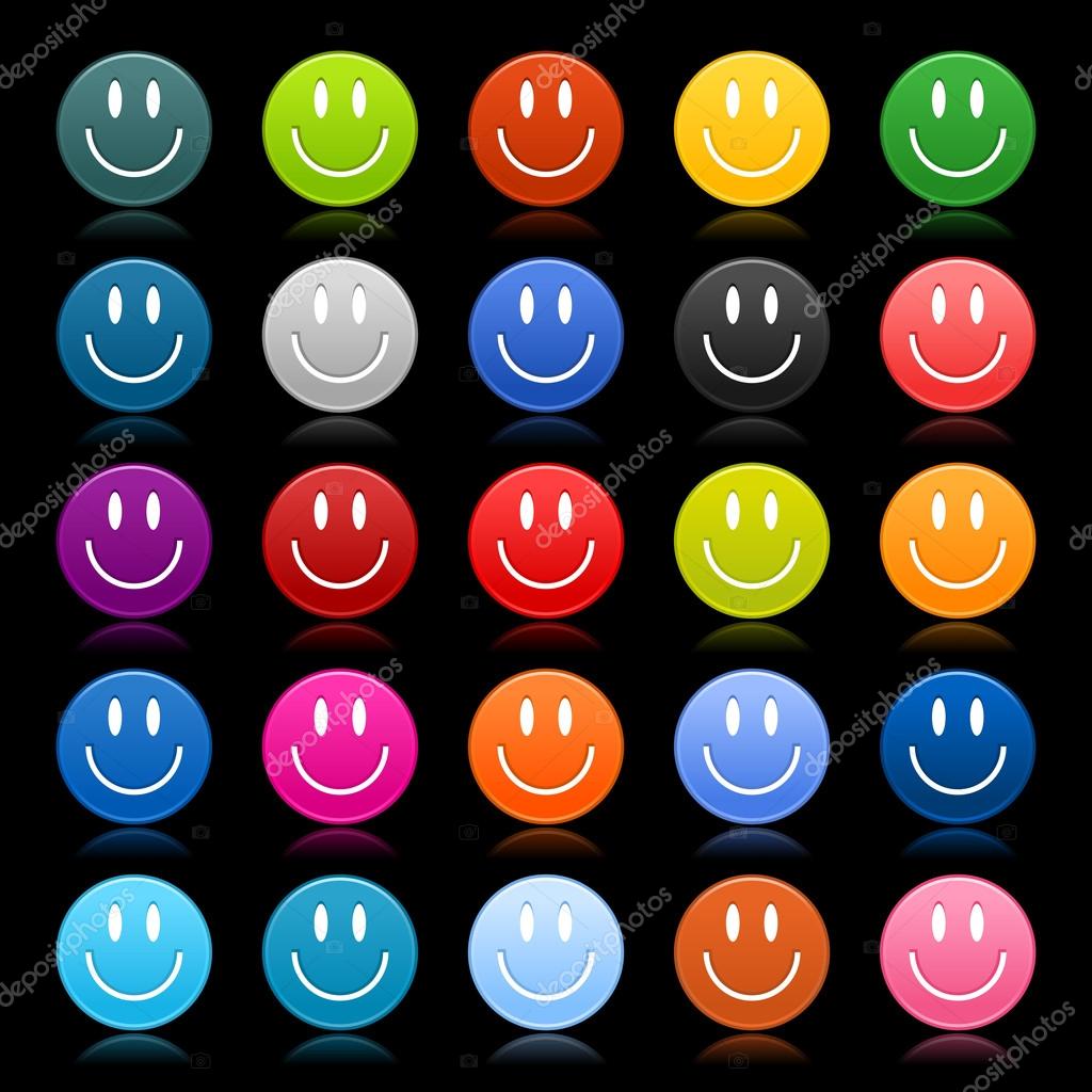 Matted colored smiley faces on black background — Stock Vector ...