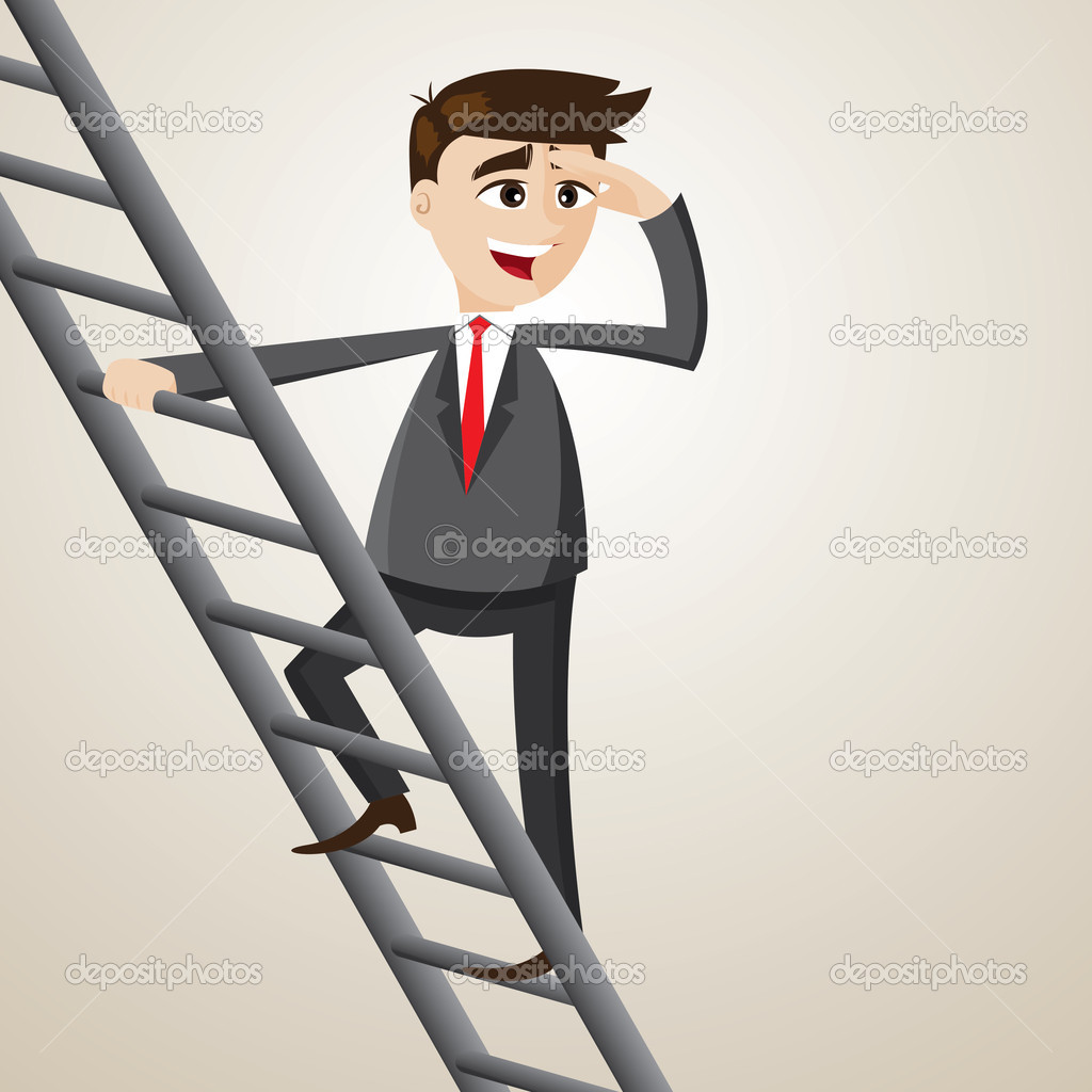Dibujos animados empresario subir escalera y buscando oportunidad — Vector de stock #47519591 ...