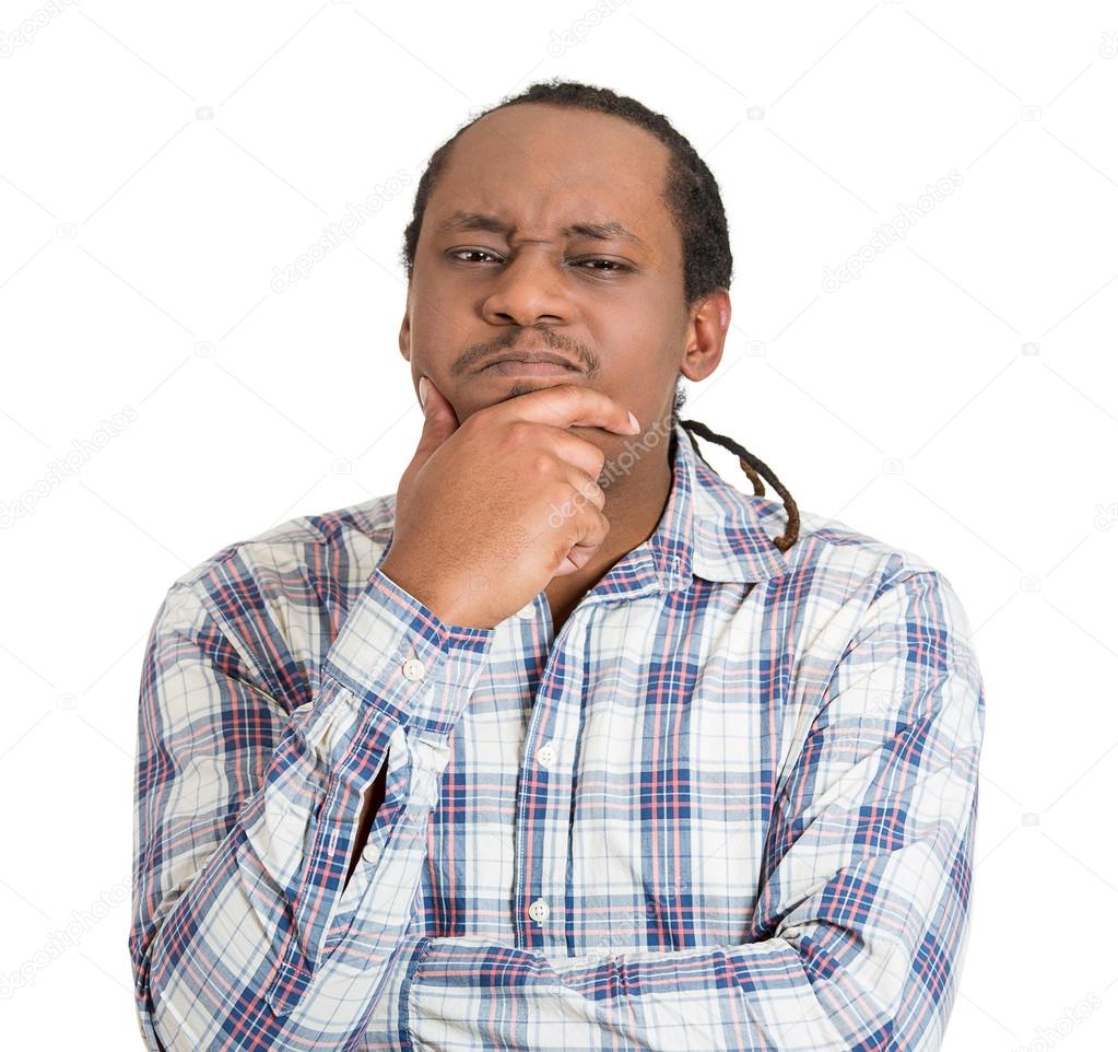 Skeptical man looking suspicious — Stock Photo © atholpady #38169443 Skeptical man looking suspicious — Stock Photo © atholpady #38169443