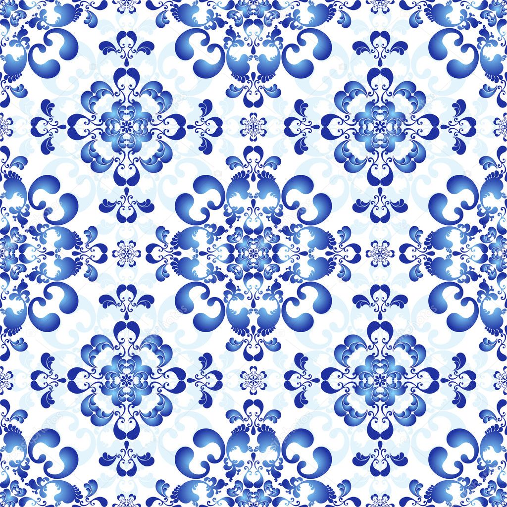 White-blue gzhel seamless pattern — Stock Vector © OlgaDrozd #13873242