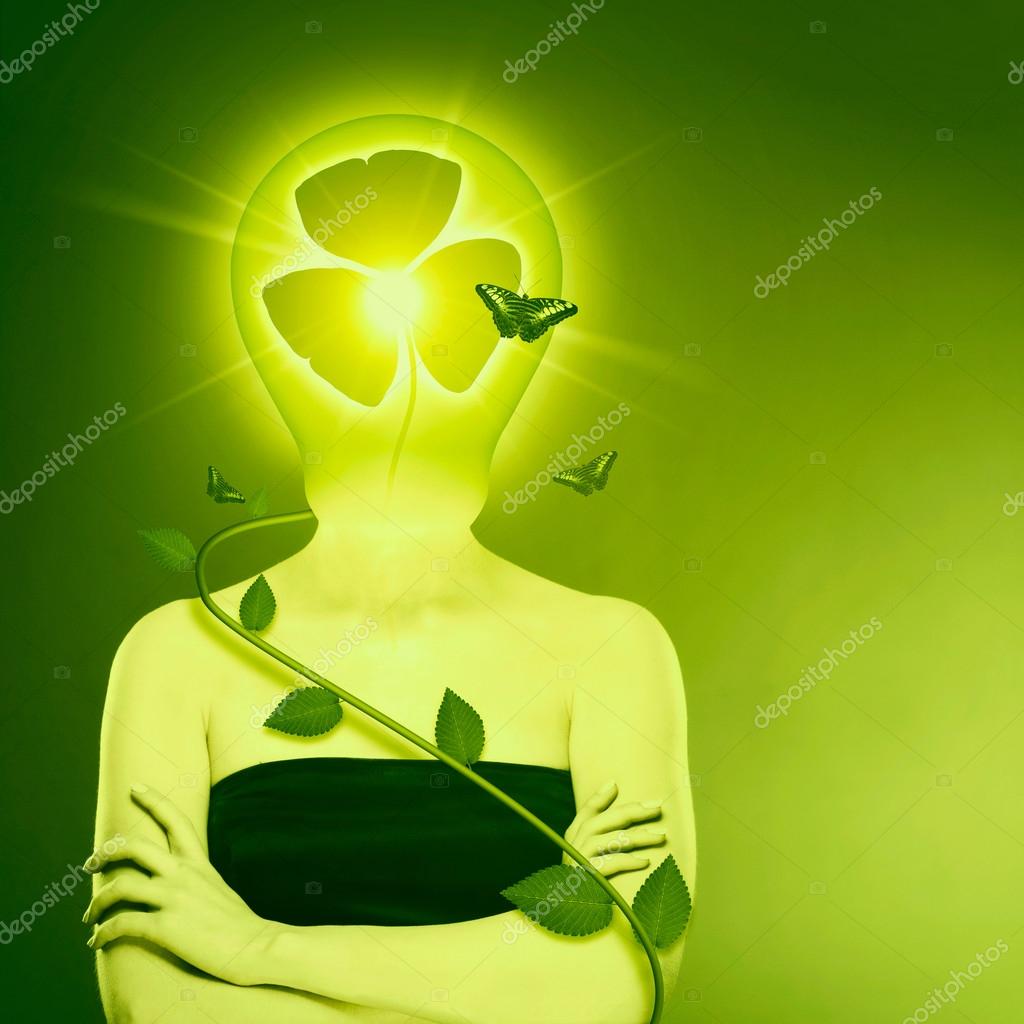 Bio energy and eco protection concept. Female abstract portrait Stock ...