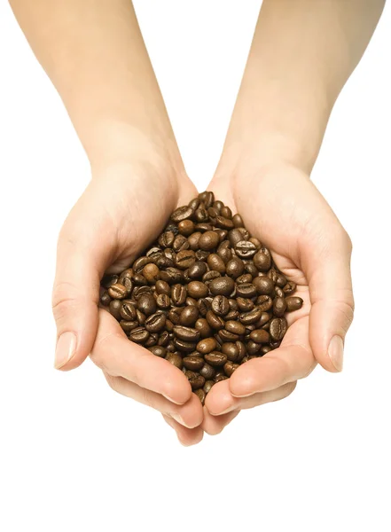 Heart shape made from coffee beans in hands — Stock Photo © krasyuk ...