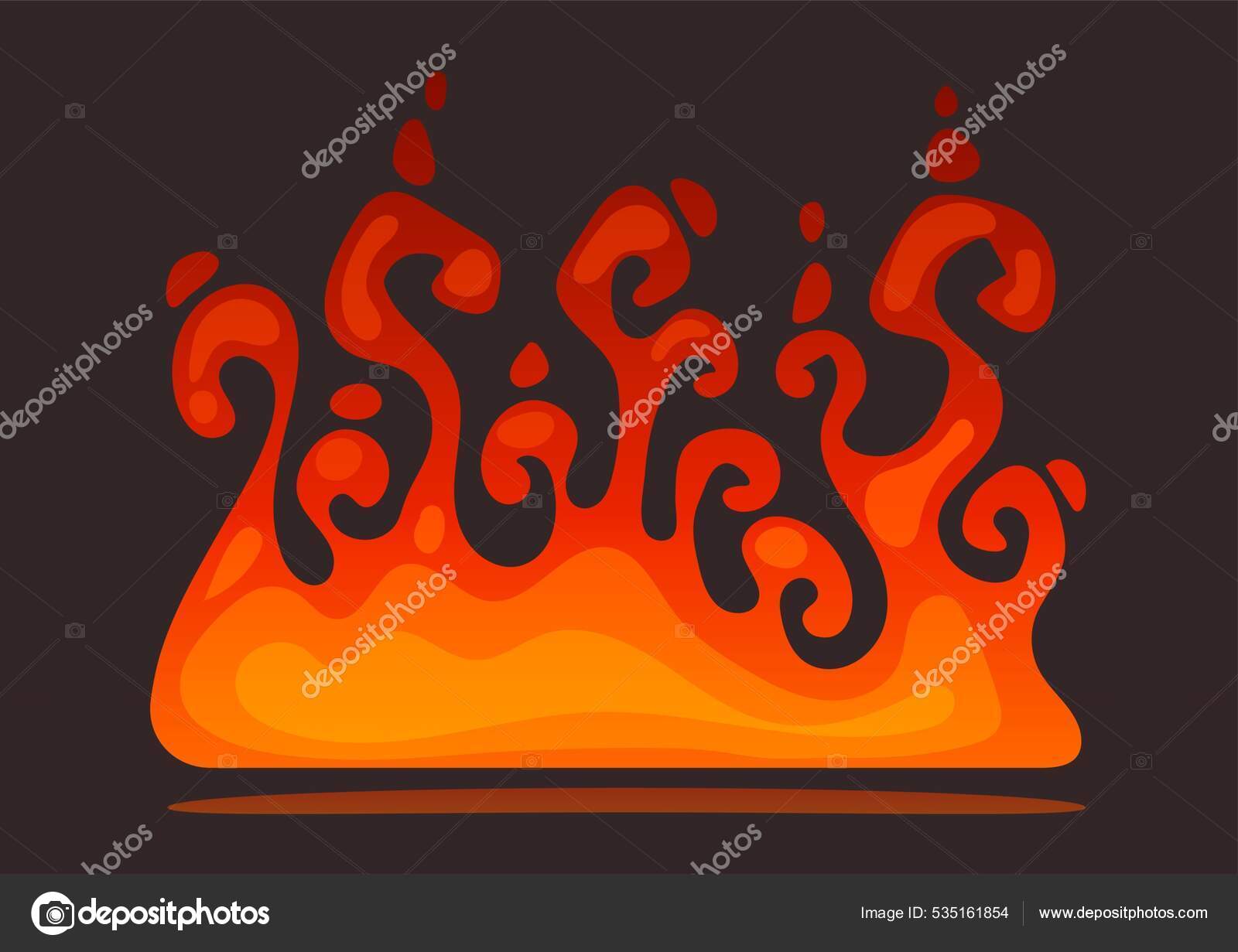 Hot Burning Fire. Comic cartoon pattern of flames. Vector. Stock ...