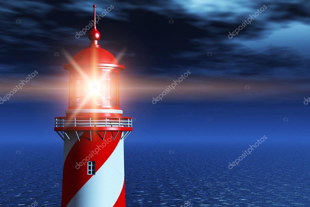 Lighthouse at dark night in ocean — Stock Photo © scanrail #34102723