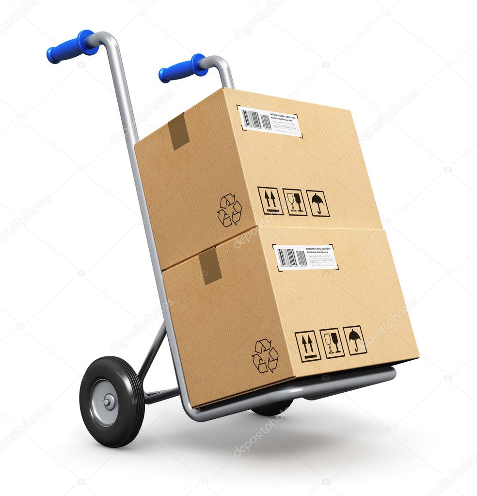 Hand truck with cardboard boxes Stock Photo by ©scanrail 40742253