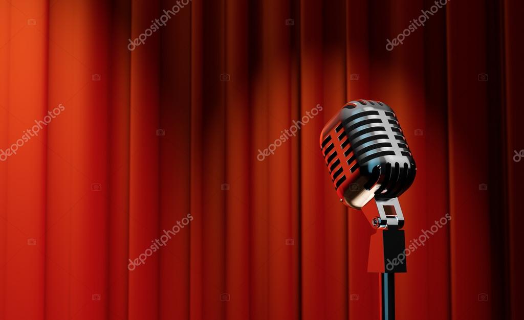 Microphone on red curtain background Stock Photo by ©Elisanth 50204231