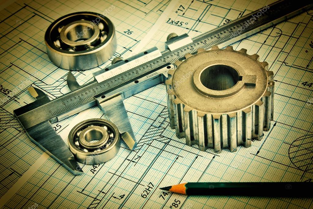 Old technical drawing and pinion with bearings Stock Photo by ©Observer ...