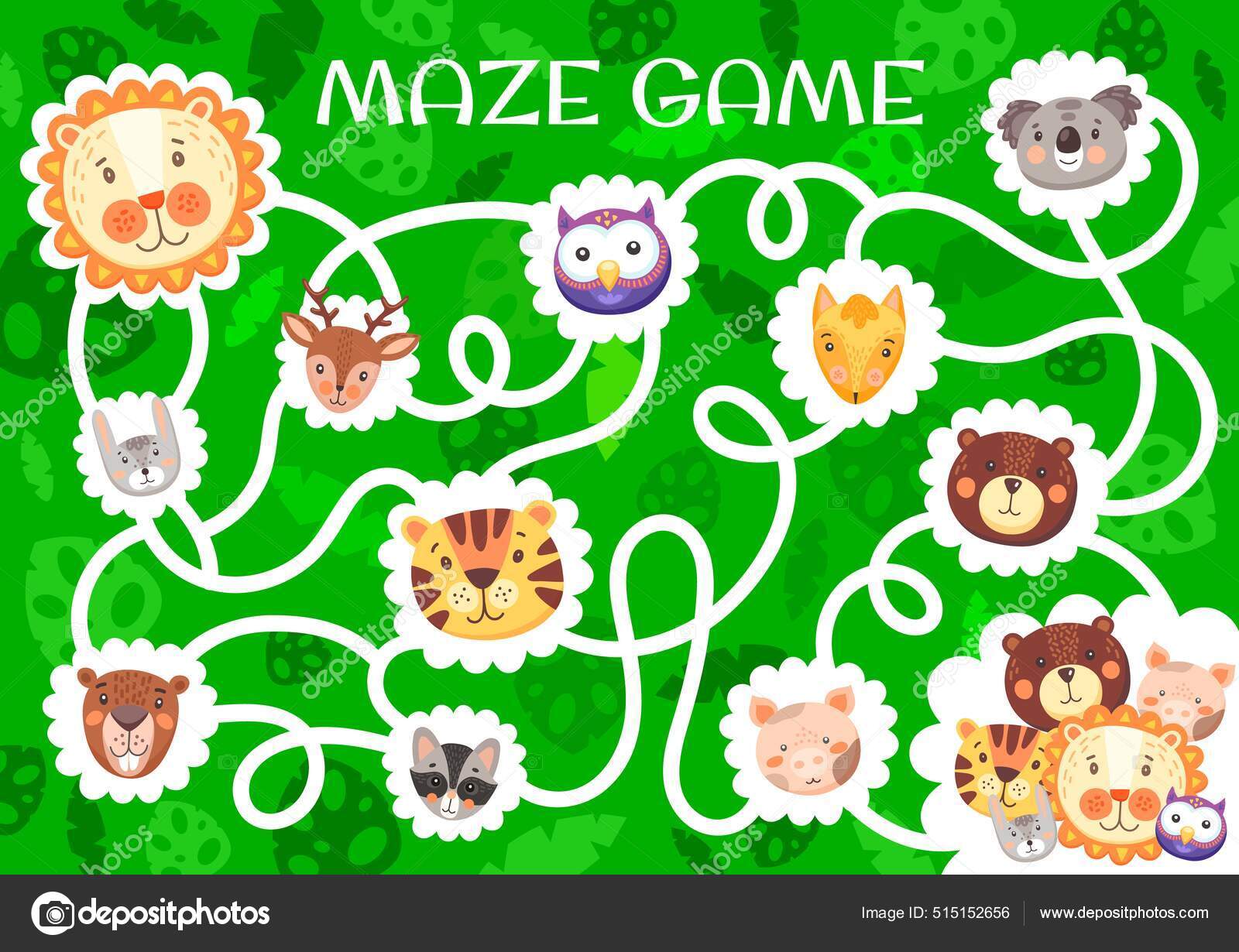 Laberinto Laberinto Con Animales Divertidos Lindo Niños Vector Juego ...