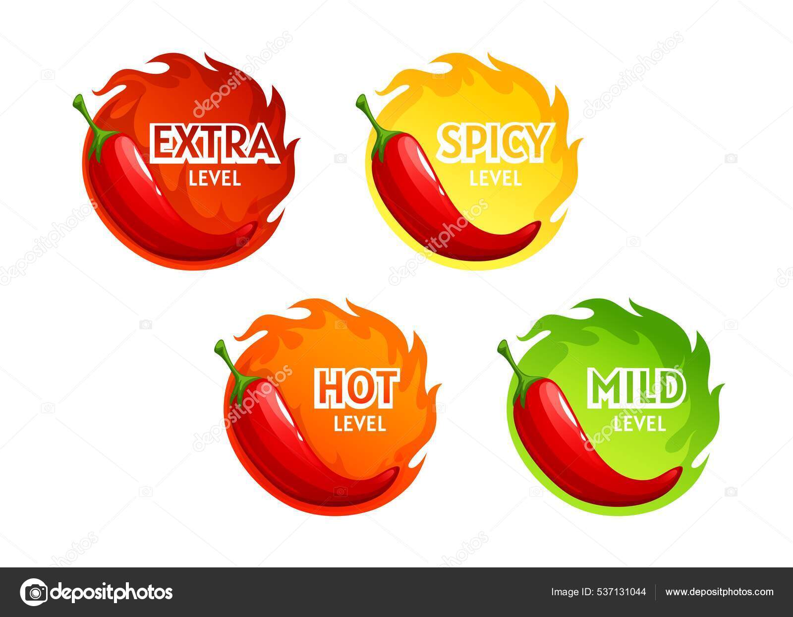 Hot Spicy Level Labels Pepper Chili Food Vector Icons Mild Stock Vector ...
