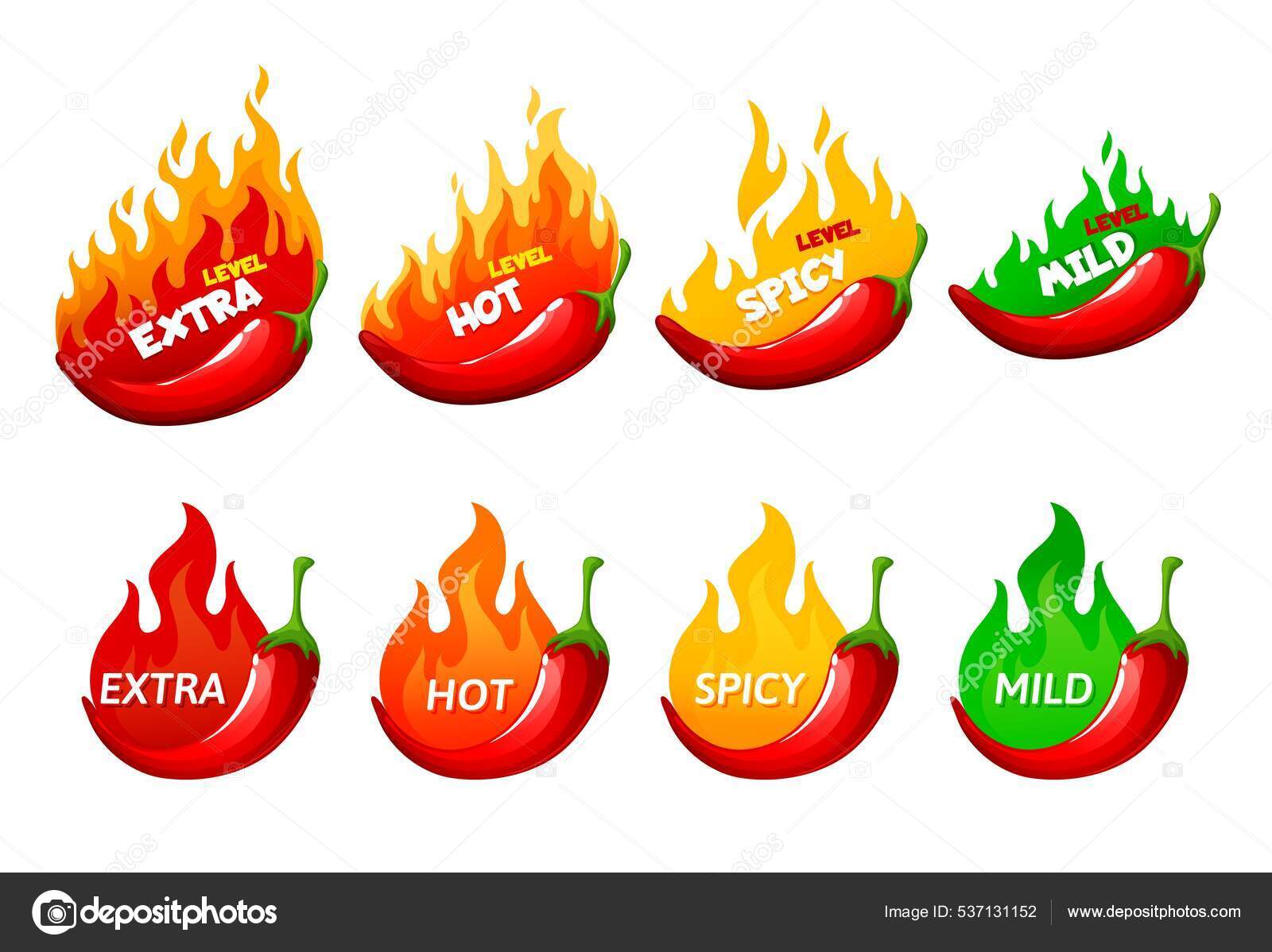Hot Spicy Level Labels Vector Icons Chili Pepper Cayenne Jalapeno Stock ...