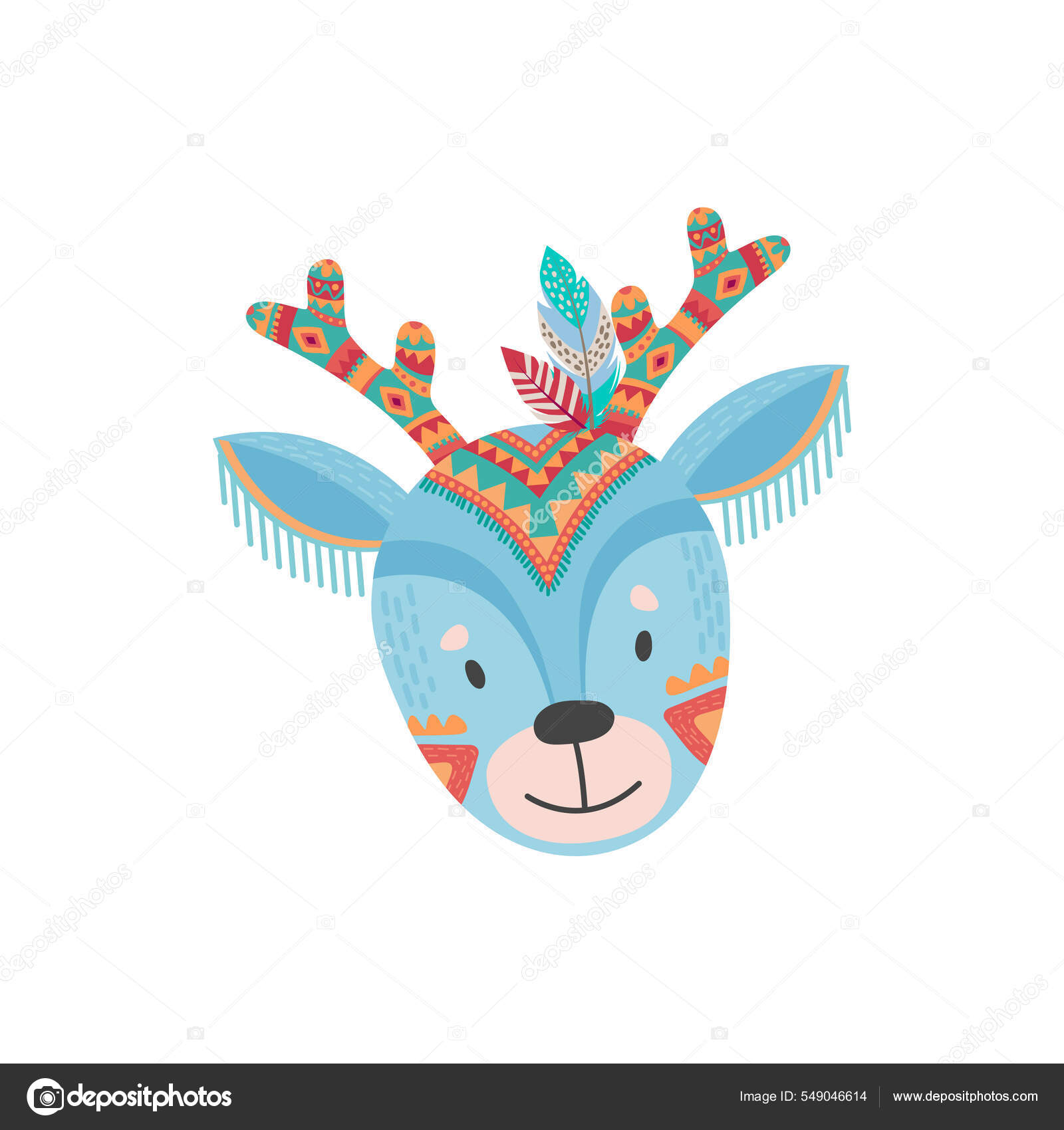 Aztec Deer Animal Face Mask Tribal Ornament Isolated Elk Antlers Stock ...