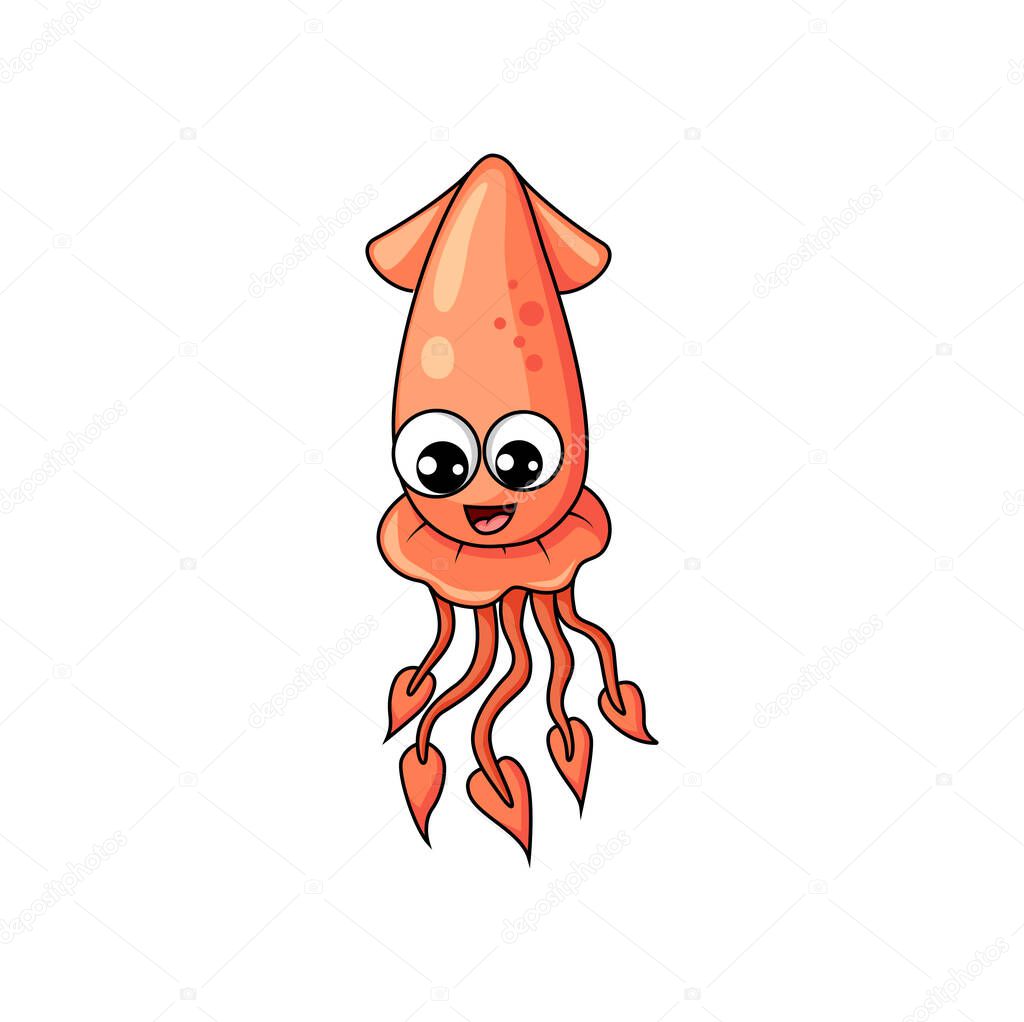 Calamar rojo enganchado personaje aislado personaje de dibujos animados ...