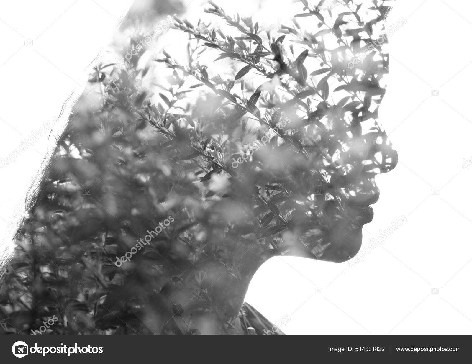 A black and white profile portrait of a woman combined with an image of ...