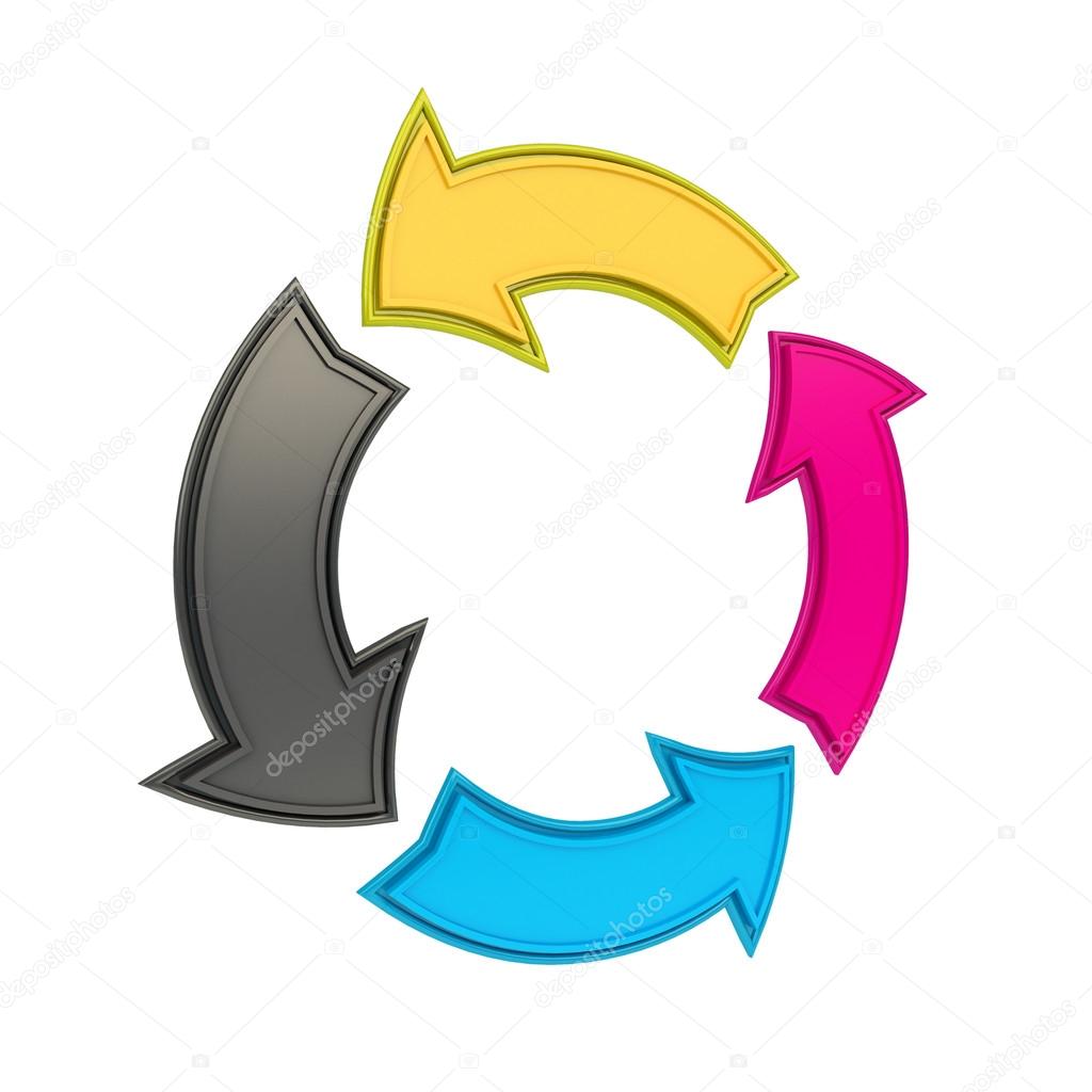 Marco redondo CMYK hecho de flechas sobre un fondo blanco 2022