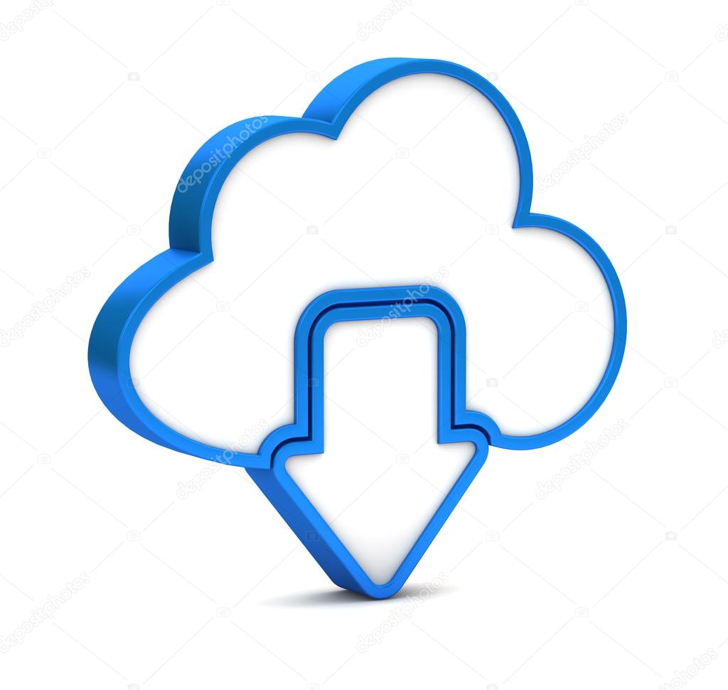 Blue download from cloud icon on a white background — Stock Photo ...
