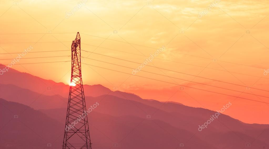 Electric Power lines at Sunset Stock Photo by ©megastocker 14616777