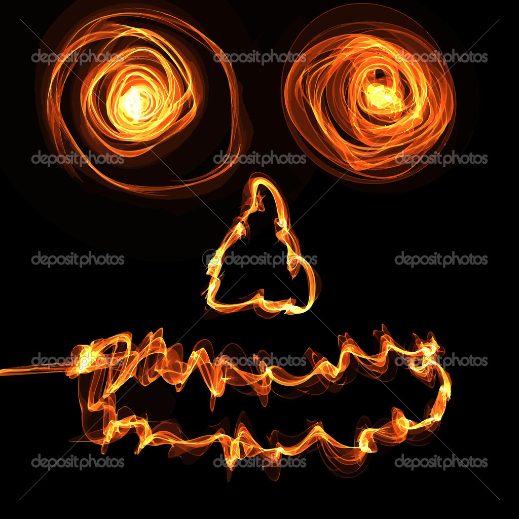 Angry face in a fire on the dark background. — Stock Vector © mettus ...