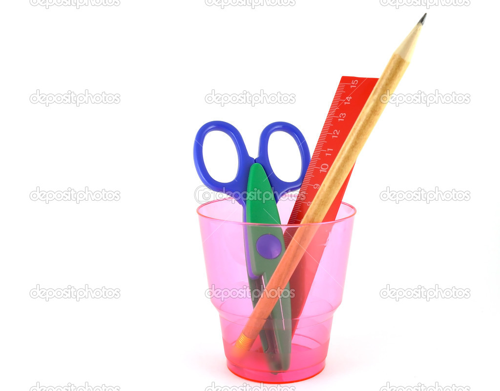 Ruler, pencil and scissors for paperworks — Stock Photo © sergpetd ...