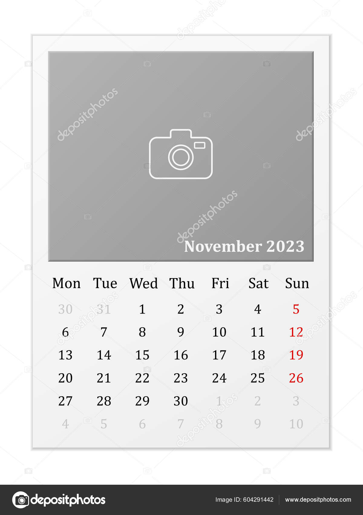 Calendar November 2023 White Background Vector Illustration Stock ...