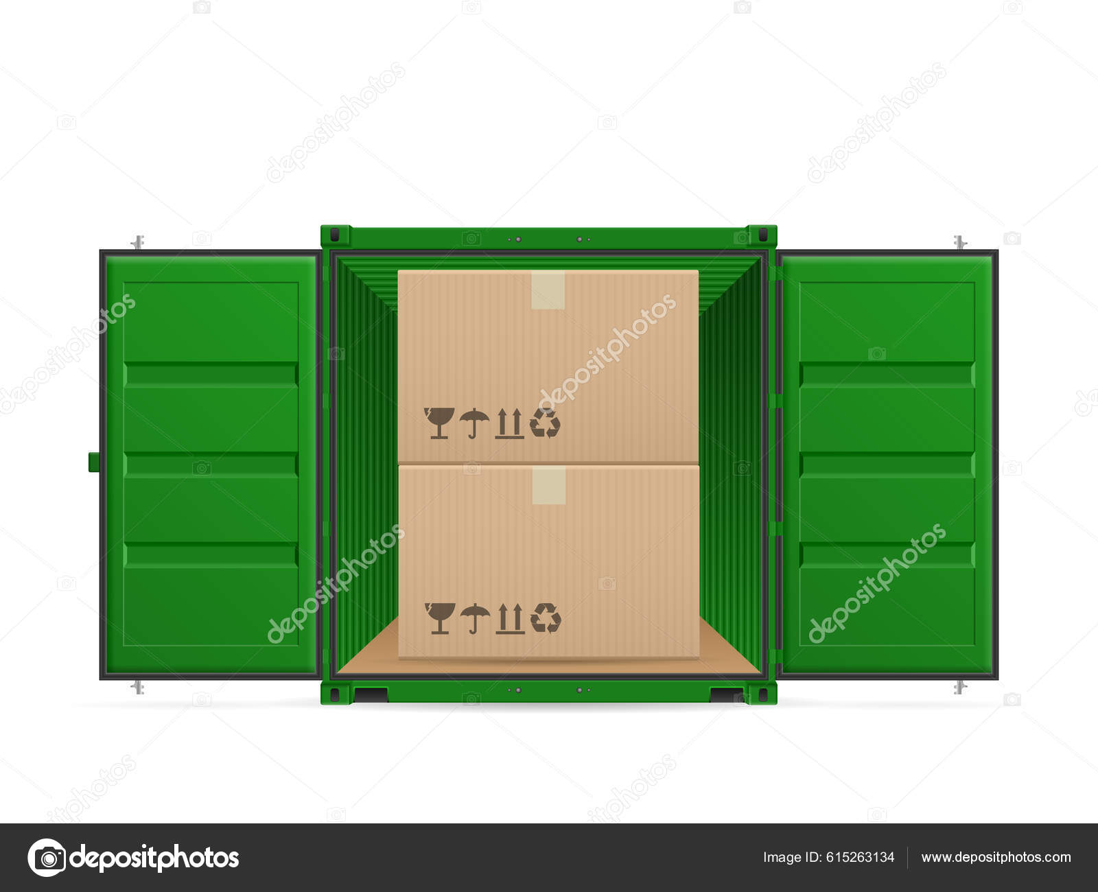 Open Shipping Cargo Container Boxes White Background Vector ...