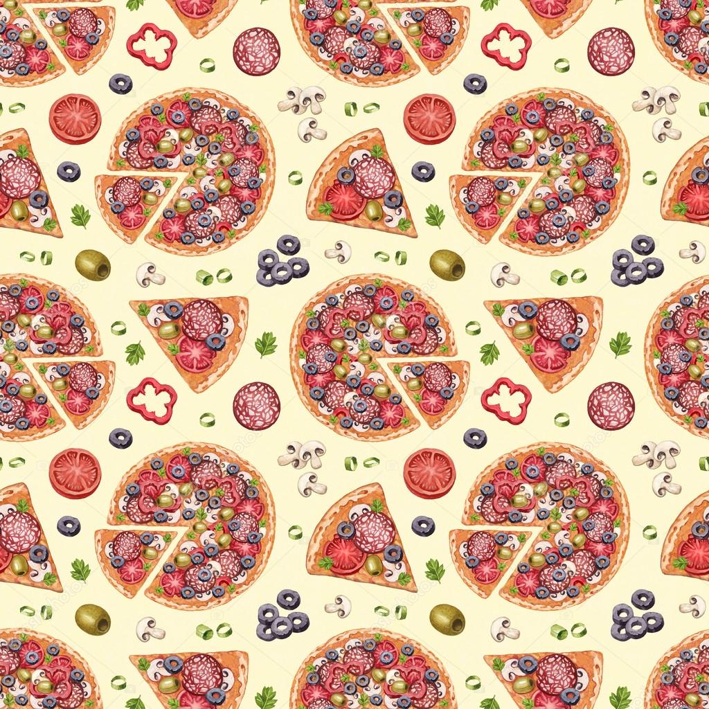 Seamless pattern with pizza illustrations — Stock Photo © Sashsmir ...