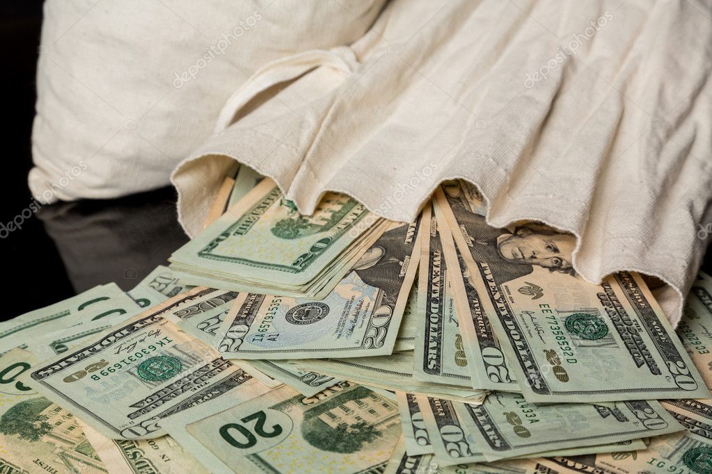 Many US dollar bills or notes with money bag Stock Photo by ©steveheap ...
