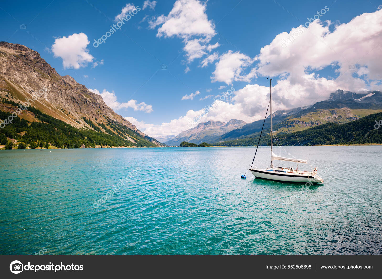 Great View Azure Lake Silsersee Sils Peak Piz Corvatsch Picturesque ...