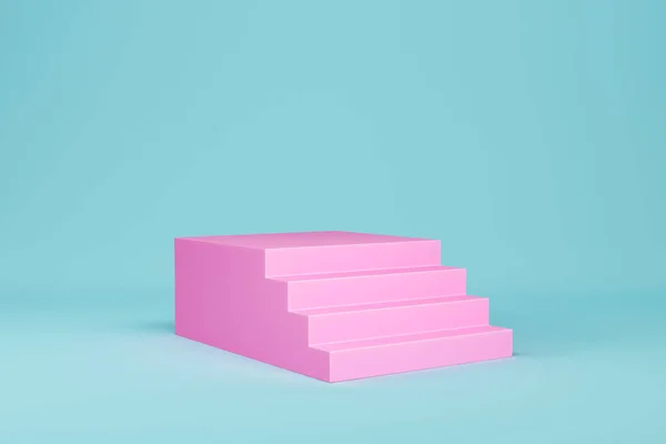 Pink stairs on light blue background for product display. 3d rendering ...