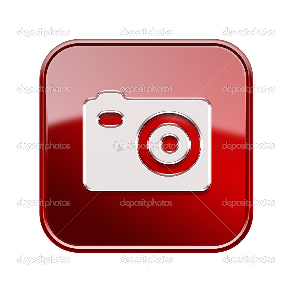 Camera icon glossy red, isolated on white background Stock Illustration ...