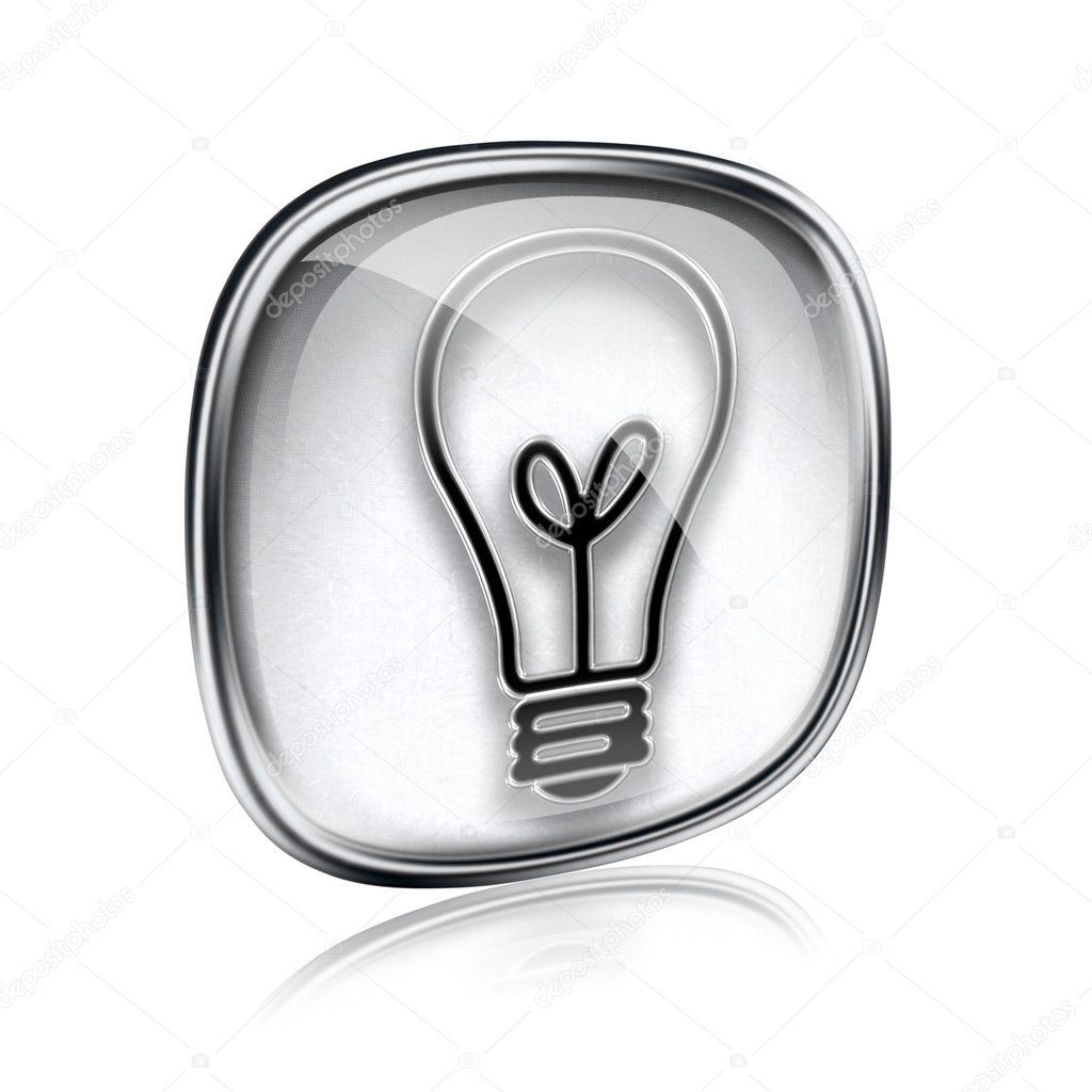 Light bulb Icon grey glass, isolated on white background Stock Photo by ...