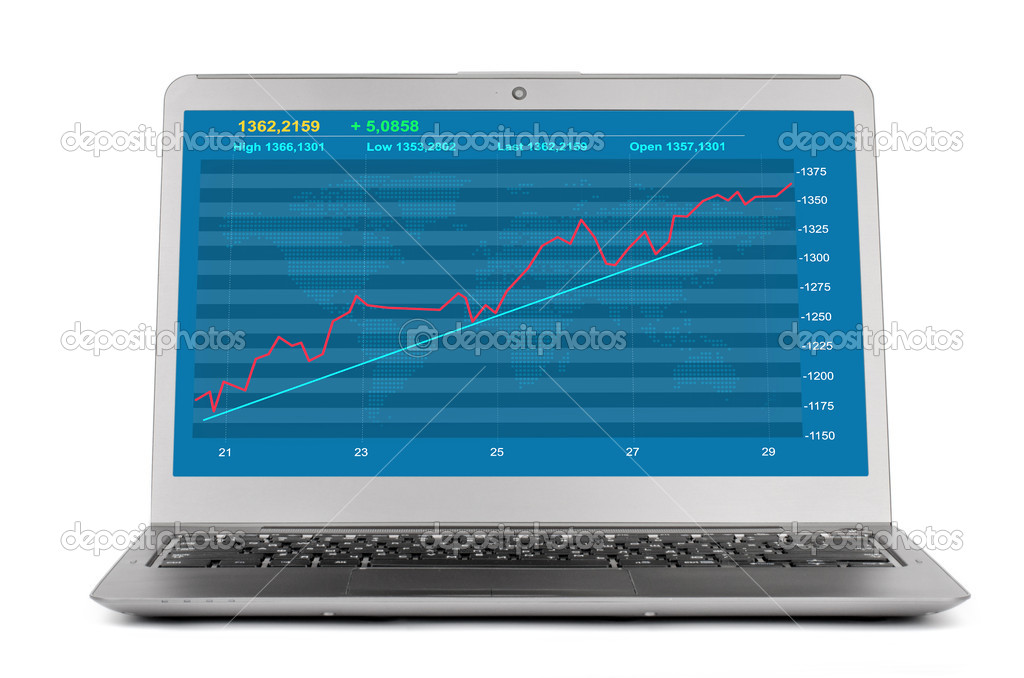 Growth financial graph on the screen of laptop computer — Stock Photo ...