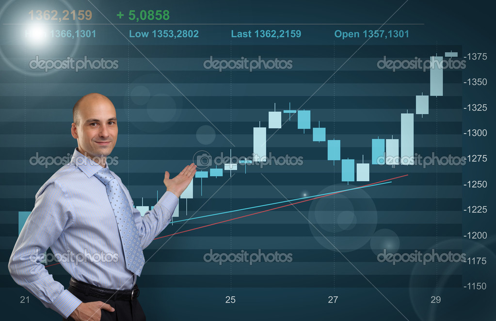 Businessman showing Stock market graph — Stock Photo © spaxiax #47702353