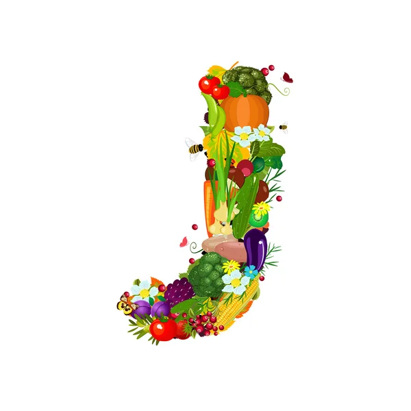 Fresh vegetables and fruits letter N — Stock Vector © Oksana #26891413