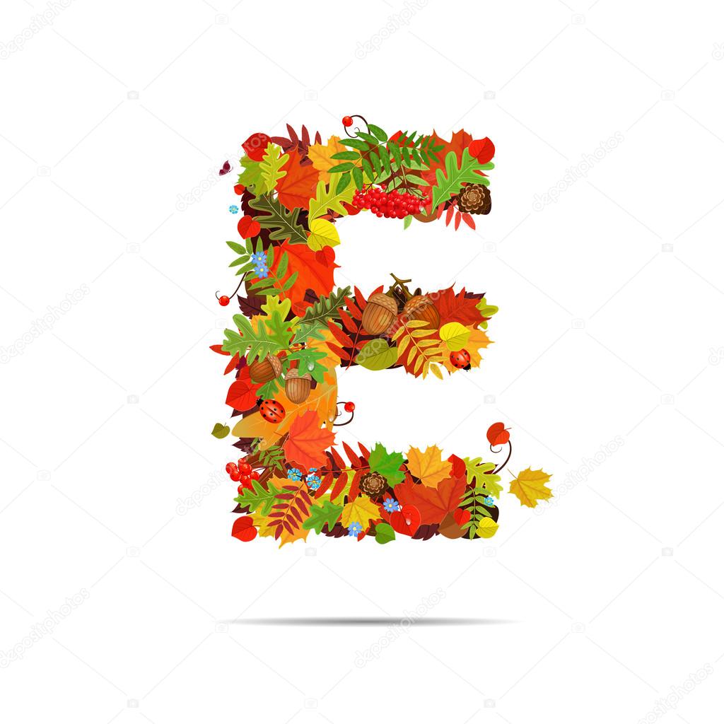 Letter from autumn colorful leaves E — Stock Vector © Oksana #38281013