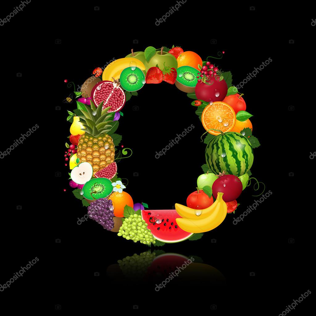 Juicy fruit in the form of letter o — Stock Vector © Oksana #43535701